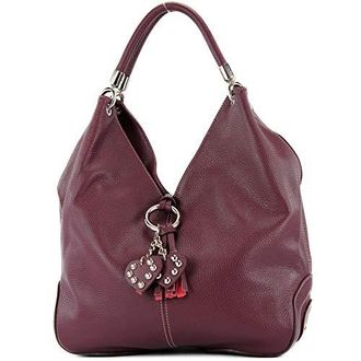 modamoda.de shopper sac &agrave; main en cuir italien sac &agrave; bandouli&egrave;re 330, Couleur:violette Bordeaux