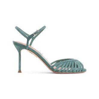 Aquazzura Sandalen - Light Teal Blue Kid Suede Leather Hold Me Sandal - Gr. 37,5 (EU) - in Rosa - f&uuml;r Damen