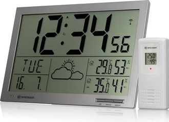 Bresser Horloge M&eacute;t&eacute;o Radio LCD Jumbo 9cm pour Heure Temp&eacute;rature Humidit&eacute; & Pr&eacute;visions