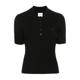 Courr&egrave;ges Kurz&auml;rmeliges geripptes Polohemd - - Tops - Damen - Schwarzk - M