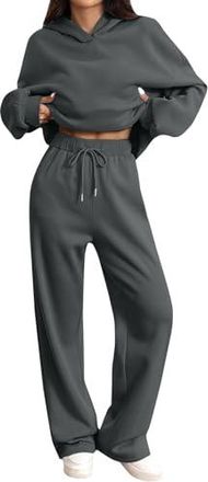 Generic Ensemble deux pi&egrave;ces pour femme avec pantalon, sweat-shirt surdimensionn&eacute; &agrave; manches longues et cordons de serrage pantalon &agrave; jambe large tenue sweat &agrave;