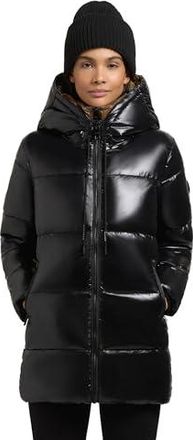 Khujo Manteau dhiver court pour femme - Manteau matelassé chaud avec capuche - Aspect brillant - Grana-YM - Tailles XS à XXL, Noir, M