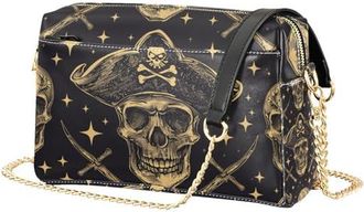 Mnsruu Sacs à bandoulière pour femme, sac à main en cuir noir et doré, motif tête de mort de pirate