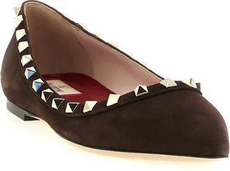 Valentino Garavani Womens Brown Calfskin Ballet Flats
