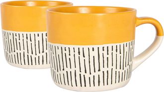 Nicola Spring Getauchte Dash Stoneware Kaffeetassen - 450ml - Gelb - Pack Von 2