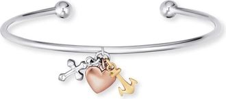 Engelsrufer Damen Armreif aus Sterling Silber und drei Anhängern Tricolor - Kreuz Herz Anker - individuell größenverstellbar - nickelfrei