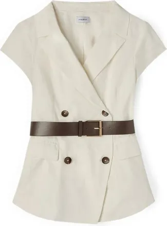 Motivi Femme, Vestes, Blanc, Taille: 44 FR Blazer Court Crois&eacute; &agrave; Manches Courtes
