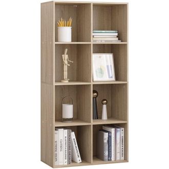 Woltu Woltu - Biblioth&egrave;que Meuble de Rangement, &Eacute;tag&egrave;re de 8 Casiers, 60x29, 5x121cm, Ch&ecirc;ne Clair