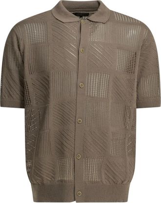 Beams Plus Polo en maille textur&eacute;e &agrave; boutons - Homme - Pulls - Brun - Taille: M