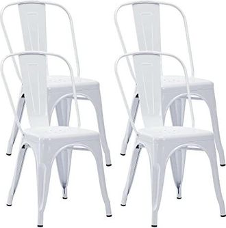 Duhome Chaise de Salle à Manger Lot de 4 Chaise de Cuisine Empilable Tabouret en Métal Siège avec Dossier pour Bar Café Salon Restaurant, Blanc