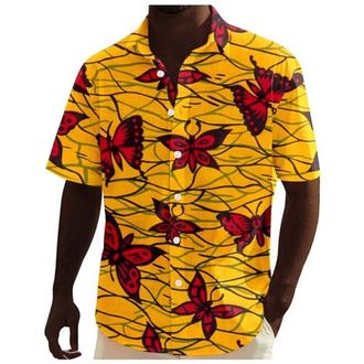 Generic Chemise &agrave; manches courtes pour homme style traditionnel africain Dashiki d&eacute;t&eacute; hawa&iuml;en vacances &agrave; fleurs Ankara, jaune, 3XL