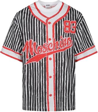 Moschino Homme, Tops, Multicolore, Taille: L Logo Printed Striped T-Shirt