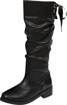 Generic Bottes hautes d&eacute;contract&eacute;es et &eacute;l&eacute;gantes pour femme - Bout rond - Talon bas et &eacute;pais - Couleur unie - Confortables - &Agrave; enfiler - Pour lext&eacute;rieur - Aut