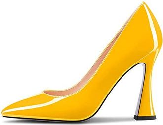 Castamere Femmes Aiguille Haut High Talon Heel Pointu Bout Slip-on Escarpins Sexy Dress Classique 10 CM Heels Jaune 41 EU