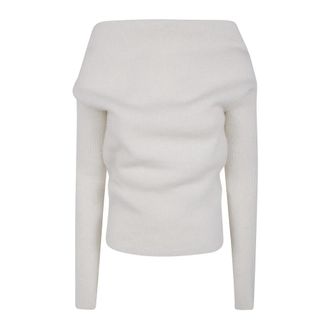 Rick Owens Gerippter Strickpullover mit Carmen-Ausschnitt - - Knitwear - Damen - Wei&szlig; - L