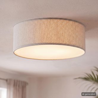 Loistaa home24 Deckenleuchte Conny &Oslash; 50cm Beige/Beige Leinen LED LED-Platine
