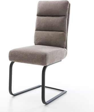 DELIFE Freischwinger Pela-Flex Strukturstoff Soft Taupe Freischwinger flach Schwarz Taschenfederkern, Esszimmerst&uuml;hle
