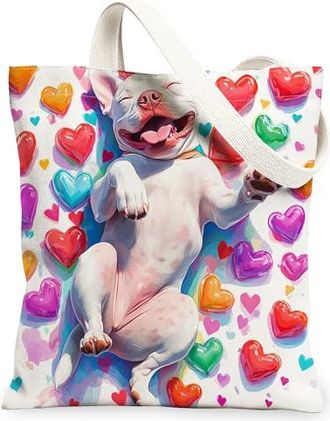Generic Pitbull Sac fourre-tout en toile pour faire du shopping 33 x 38,1 cm, sac &agrave; bandouli&egrave;re r&eacute;utilisable pour la Saint-Valentin, sac d&eacute;picerie pour femme,