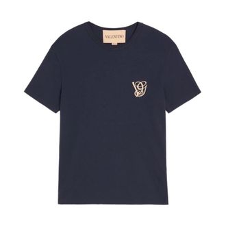 Valentino Baumwoll-T-Shirt mit Vg-Patch - - Tops - Herren - Blau - M