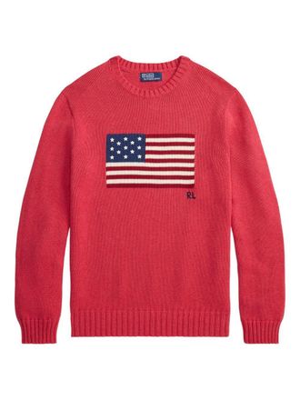 Polo Ralph Lauren Mens Sweater The Iconic Flag Red Cotton