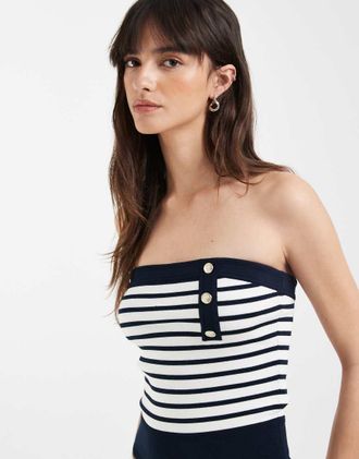 Tommy Jeans Pull bandeau boutonn&eacute; &agrave; rayures - Bleu marine