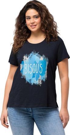 Ulla Popken Damen Mit Frontdruck Blautöne, Classic 829290 T-Shirt, Marine, 50-52 EU