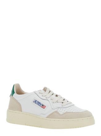 Autry Womens Low-Top Sneakers Medalist White Leather Green Suede Cow Trainers