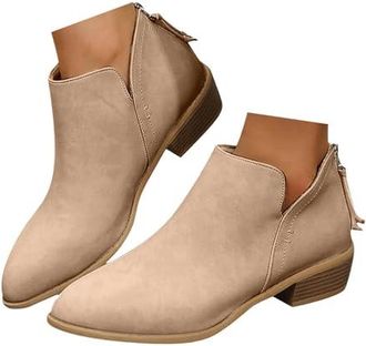 Generic Bottines de cowboy tendance pour femme - Talon &eacute;pais - Avec fermeture &eacute;clair dans le dos - Automne et hiver - En cuir synth&eacute;tique - Bout pointu - Coup