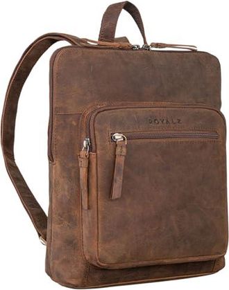 Royalz Carolina Sac à dos de ville moderne en cuir pour femme de style vintage - Sac à main plat Sac de jour en cuir véritable, Couleur:Nevada Marron