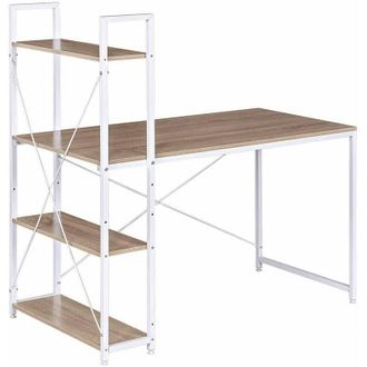 Woltu Schreibtisch Computertisch B&uuml;rom&ouml;bel pc Tisch B&uuml;rotisch Arbeitstisch aus Holz und Stahl, mit Ablage, ca. 120x64x120 cm, Heller Eiche+wei&szlig;