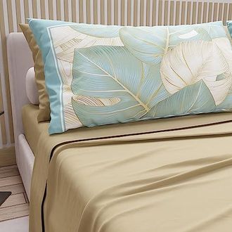 Petti Artigiani Italiani Bettwäsche-Set für Doppelbetten aus Baumwolle mit Kissenbezügen mit Digitaldruck, für Doppelbett, komplettes Ober- und Unterlaken mit Ecken, Taupe, 10