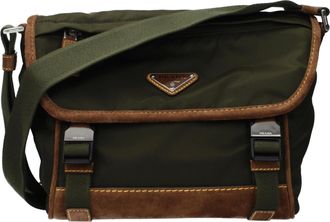 Prada Hommess Sac bandouli&egrave;re tissu vert/cacao