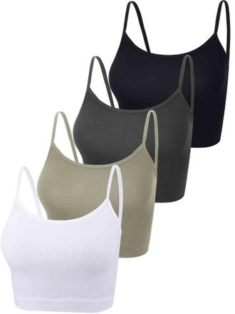 Boao Bauchfreies Tank-Top, ärmellos, Racerback-Design, Baumwolle, für Damen, 4 Stück - - Mittel