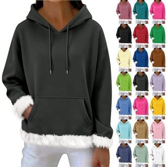 Generic HUIFUAO Sweat à capuche de Noël pour femme - Grande taille - Tenue de Noël amusante - Pull à manches longues - Garniture en peluche - Cadeau tendance 