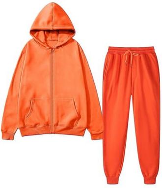 Generic Survêtement 2 pièces pour femme avec fermeture éclair pour lautomne et lhiver - Tenue ample unie - Vêtements de sport - Couleur unie - Survêtement de 