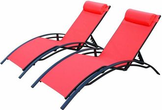 Sweeek 2er-Set Sonnenliegen aus Aluminium mehrfach verstellbar Anthrazit / Corail