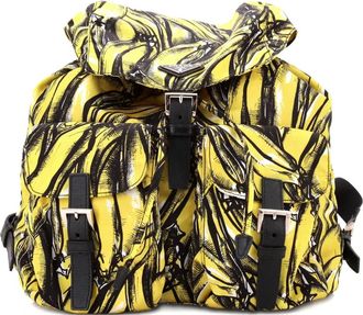 Prada Double Front Pocket Printed Tessuto Medium backpack - Jaune