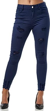 Elara Jeans Femme Taille Haute Destroyed Chunkyrayan MEL0275-1 Navy-46