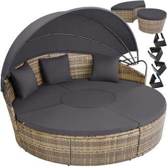 TecTake Bain de soleil Salon de jardin exterieur Modulable en R&eacute;sine tress&eacute;e avec Pare Soleil Pliable, Coussins Inclus, Chaise longue Relax Mobilier de Jardin