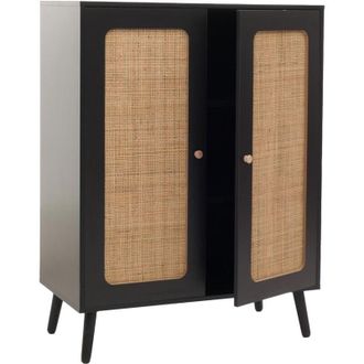 Hhg Highboard 209, Commode Armoire Sideboard, compartiments de rangement, Kubu rotin bois 106x80x41cm, noir