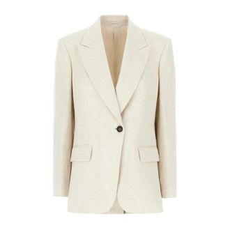 Brunello Cucinelli Blazer boutonn&eacute; en lurex - Femme - Vestes - Beige - Taille: 44 FR