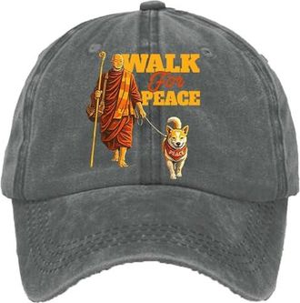 Generic Walk for Peace Monks with Aloka Dog Print Baseball Cap, Retro Denim Style, Funny Graphic Hat, gris, Taille unique