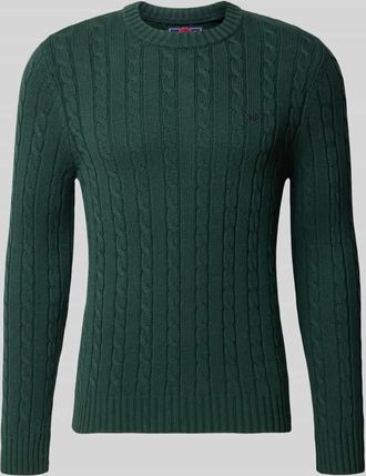Superdry Strickpullover mit Zopfmuster und Rundhalsausschnitt