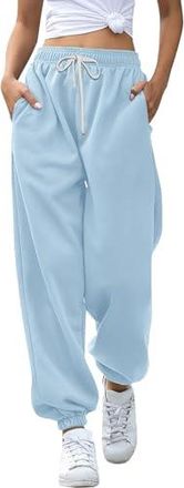 Generic Pantalon de surv&ecirc;tement pour femme - Taille haute - Taille &eacute;lastique - Coupe droite - Coupe d&eacute;contract&eacute;e - Couleur unie - Avec poches et cordon de ser