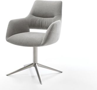 DELIFE Drehstuhl Yago-Flex mit Armlehnen Strukturstoff Soft Grau Fußkreuz Edelstahl 360° drehbar Wippfunktion Taschenfederkern, Esszimmerstühle