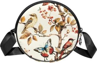 Generic Sac &agrave; bandouli&egrave;re rond pour femme, petit sac &agrave; bandouli&egrave;re motif oiseaux avec fermeture &eacute;clair, bretelles r&eacute;glables, sac &agrave; main rond d&eacute;contract&eacute; pour 