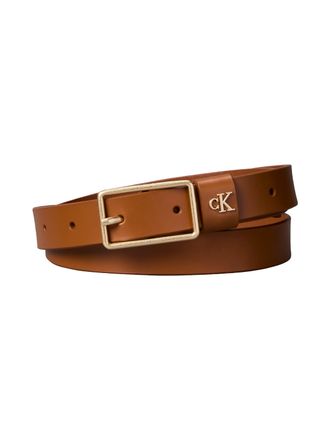 Calvin Klein Lederg&uuml;rtel CALVIN KLEIN SQUARE BUCKLE CK LOOP 25MM, Damen, Gr. 75, argan oil, antique light gold, Rindsleder, unifarben, G&uuml;rtel Lederg&uuml;rtel, Gr&ouml;&szlig;enve