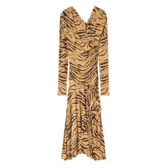 Ganni Femme, Robes, Brun, Taille: 38 FR Robe Drap&eacute;e &agrave; Imprim&eacute; Tigre