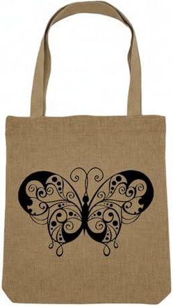 Fabulous Sac Shopping Tote Bag Aspect Lin - Dessin de Papillon Stylis&eacute; Noir Nature Animaux - Sac de Courses Toile Epaisse 360g Beige Naturel Cabas Port&eacute; Epaule