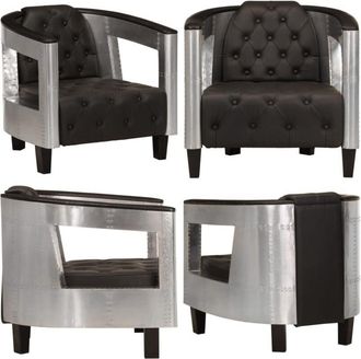 vidaXL Fliegersessel Schwarz Echtleder - Echtledersessel - Lederstuhl - Sitzgelegenheit - Lounge Chair - Wohnzimmersessel - Home & Living